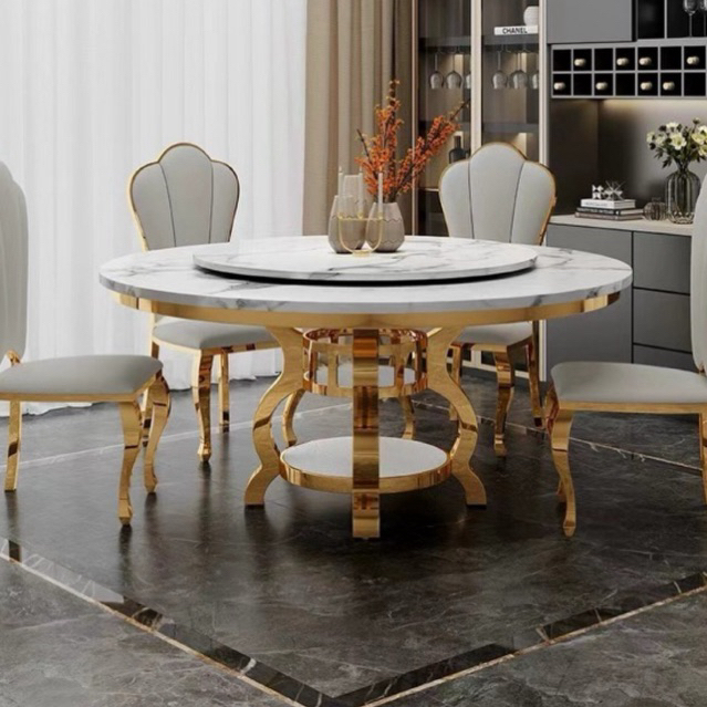 [PREORDER] ROUND DINING TABLE MARBLE TABLE STAINLESS STELL DESK MEJA ...