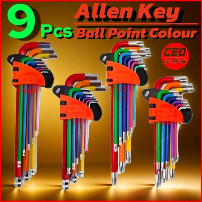 CEO 🇲🇾 9Pcs Allen Key Set 1.5mm -10mm Colour Coded Hexagon Hex Ball Point Torx Star Wrench ...