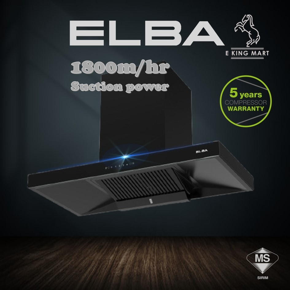Elba Designer Hood EH-R9033(BK) 1800m3/hr Suction Power Heat AUTO Clean ...