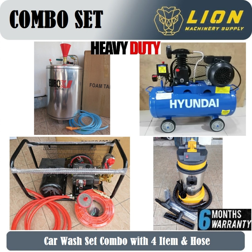 Combo Car Wash Set - 3HP Plunger Pump, 30Litre Vacuum Cleaner, 70Litre ...