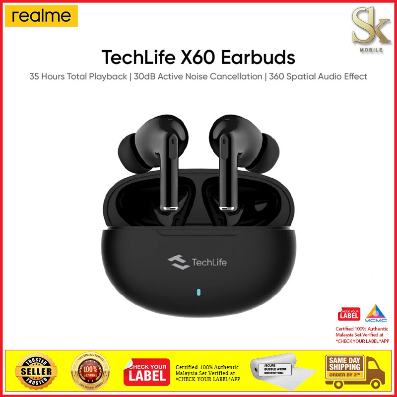 TechLife X60 Earbuds | 35 Hours Total Playback | 30dB Active Noise ...