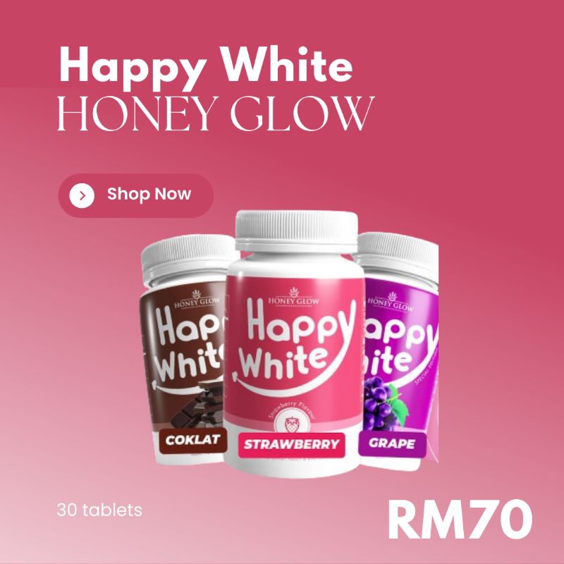 Happy White Honey Glow Supplement Tablet Strawberry & Red Sakura kulit ...