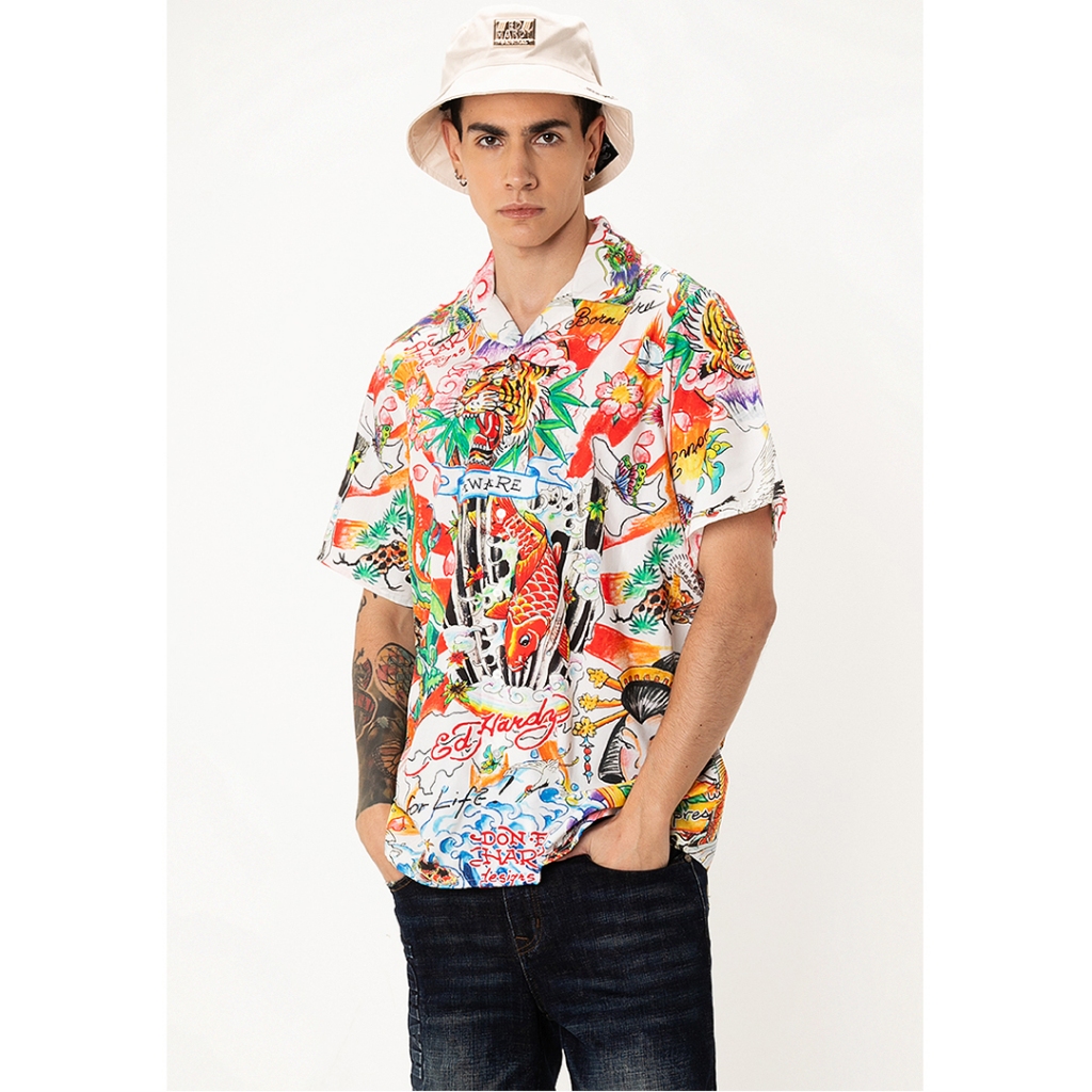 Ed Hardy Japanese Tattoos Full-Print Shirt | Shopee Malaysia
