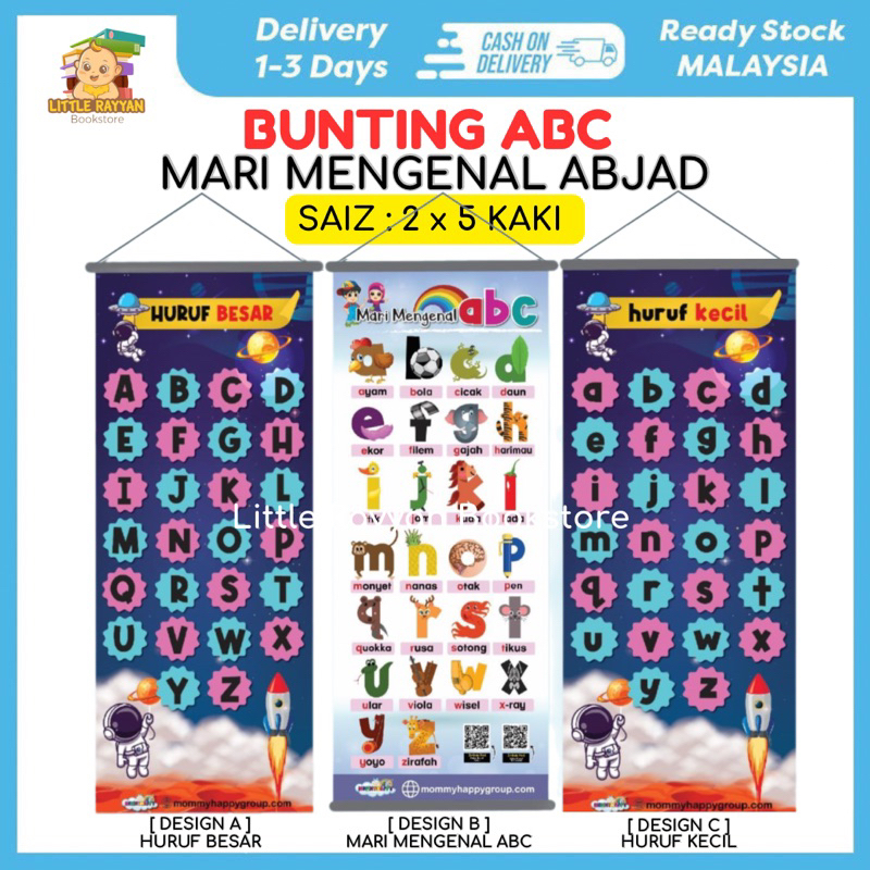 BUNTING MENGENAL ABC HURUF KECIL & HURUF BESAR TADIKA PRASEKOLAH SAIZ ...