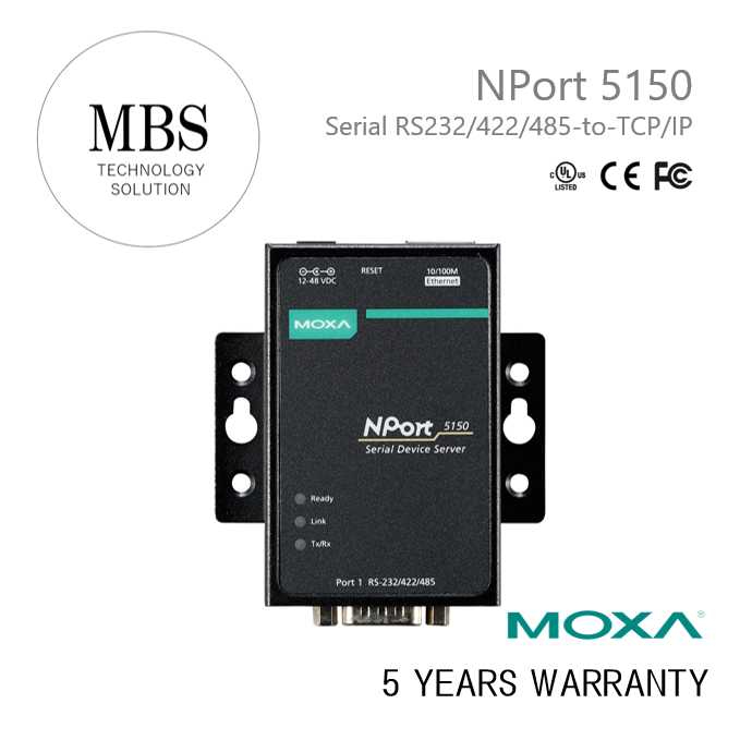 MOXA Original Brand New NPort 5150 + MOXA Original UK Plug Adapter - 1 Port Serial RS 232/422 ...