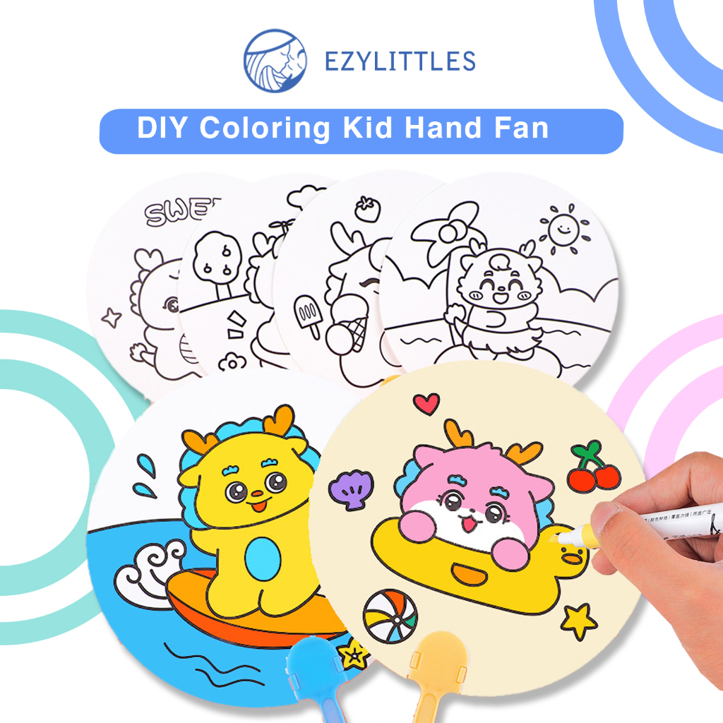 EZYLITTLES DIY Kid Coloring Hand Fan Graffiti Art Painting Gift Craft ...