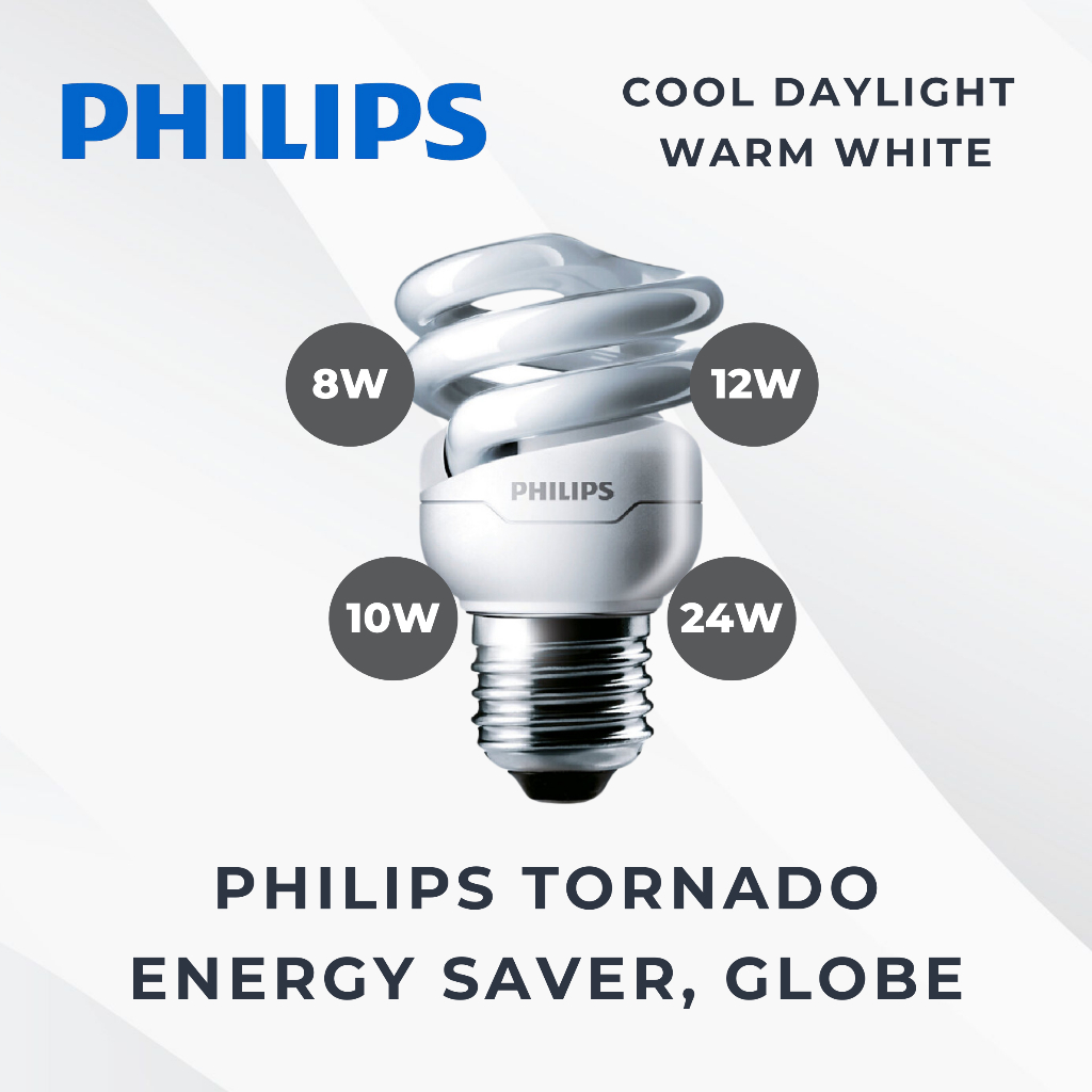 Philips Tornado Energy Saver, Globe 8W 12W 20W 24W E27 220-240V Light ...