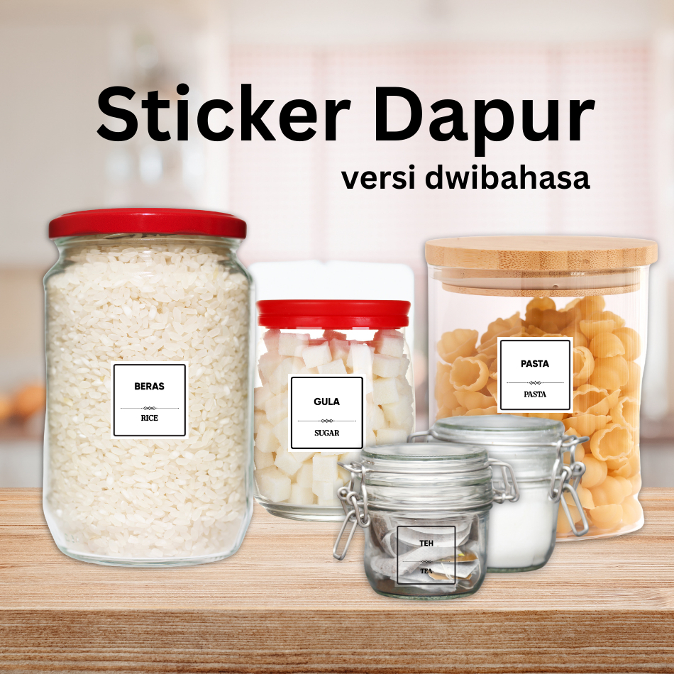 Stiker Label Barang Dapur Dwibahasa Kitchen Labels Putih PVC - 40 ...
