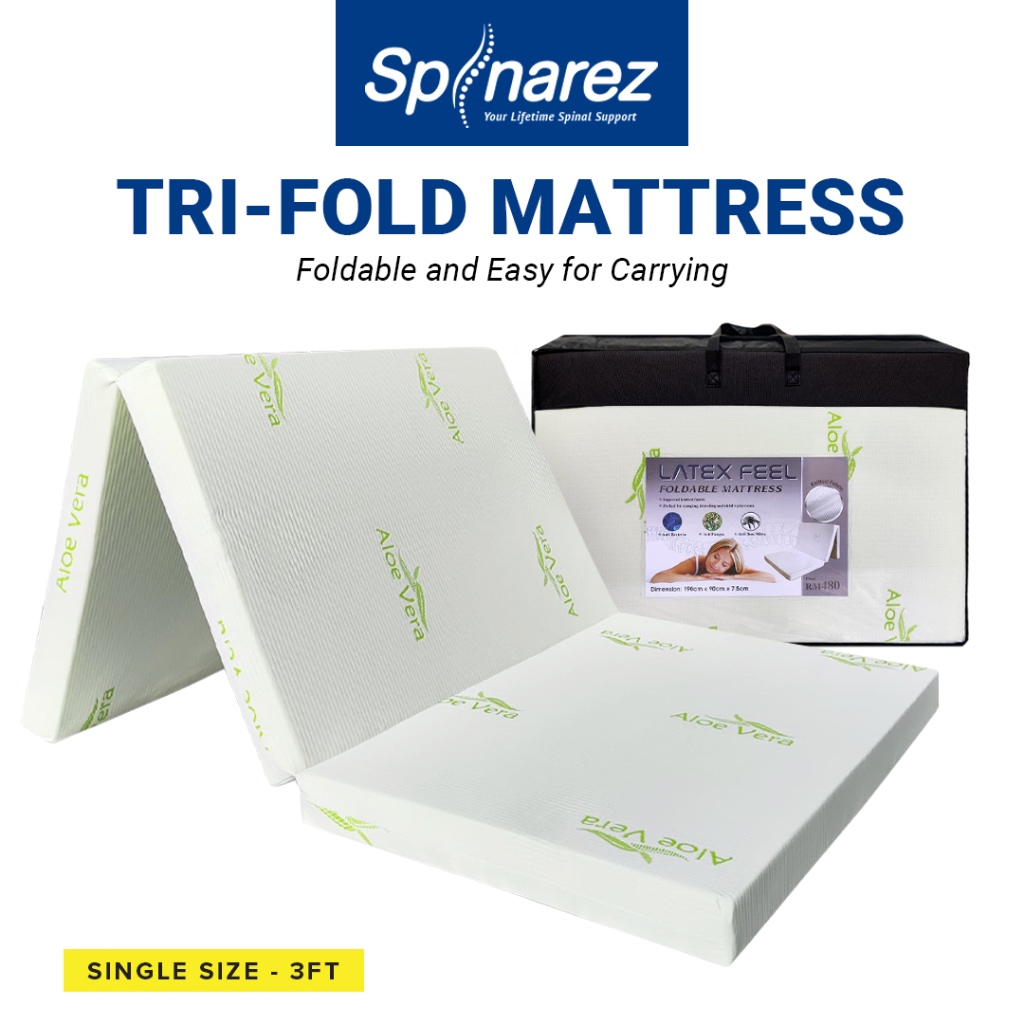 SpinaRez 3" Latex Feel Foam Tri Fold Foldable Mattress - Single (3ft ...