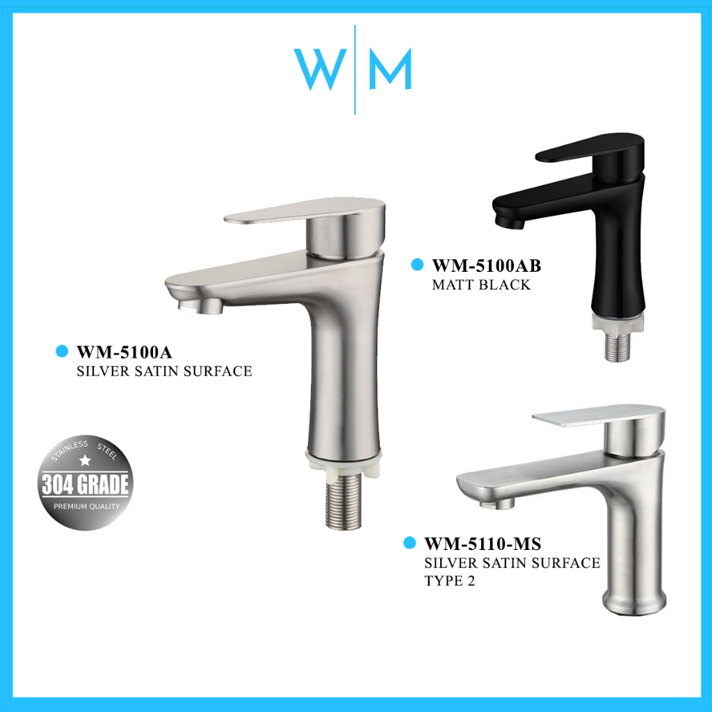 WM Bathroom Faucet Modern Stainless Steel SUS 304 Basin Tap Heavy Duty ...