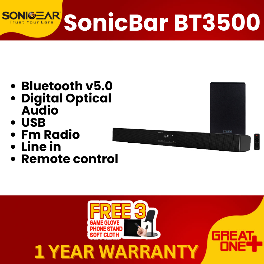 SonicGear SonicBar BT3500 Soundbar and Subwoofer Bluetooth 5.0 FM Radio USB Playback | Shopee ...
