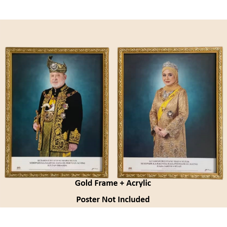 Gold Frame+Acrylic Potraits King/Queen Gambar Potret Agong /Permaisuri ...