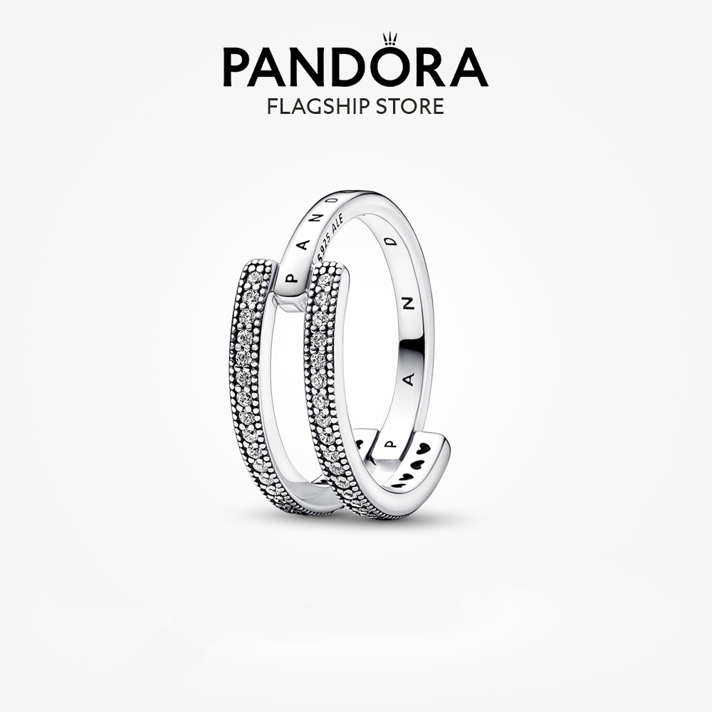Pandora Signature Logo & Pavé Double Band Ring | Shopee Malaysia