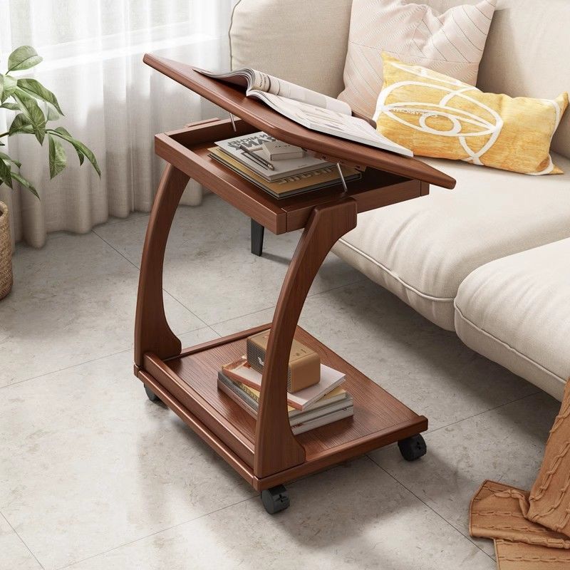 Solid leg sofa side table mobile small coffee table mobile table with ...