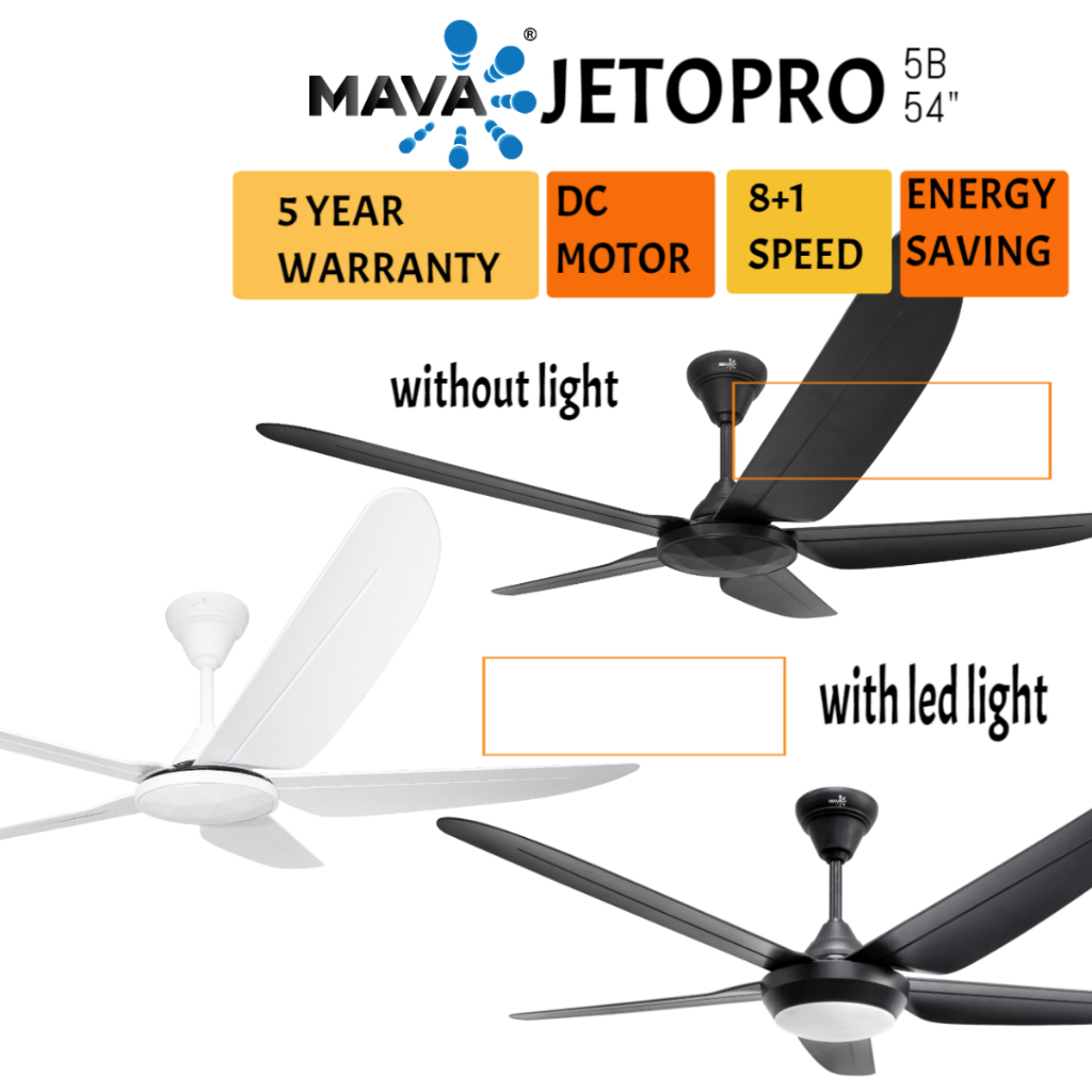 MAVA 56"JETO PRO DC CEILING FAN WITH REMOTE CONTROL / 5 BLADES / KIPAS ...