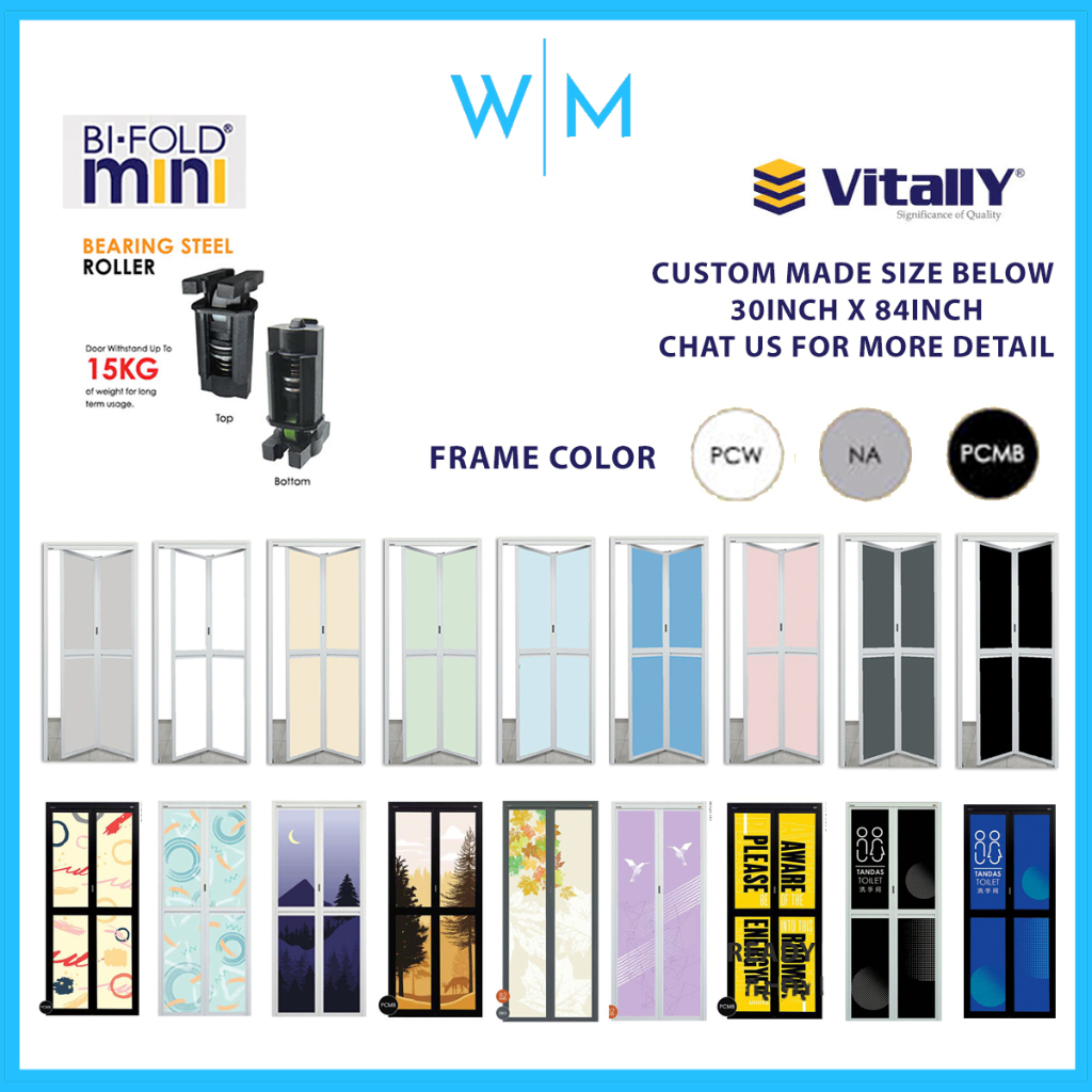VITALLY Aluminium Bifold Door Minilite Toilet Door Custom Size 30INCH x ...