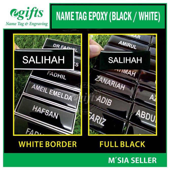 [Min 2 PCS] Name Tag Epoxy Acrylic Hitam Putih BORDER / NO BORDER ...