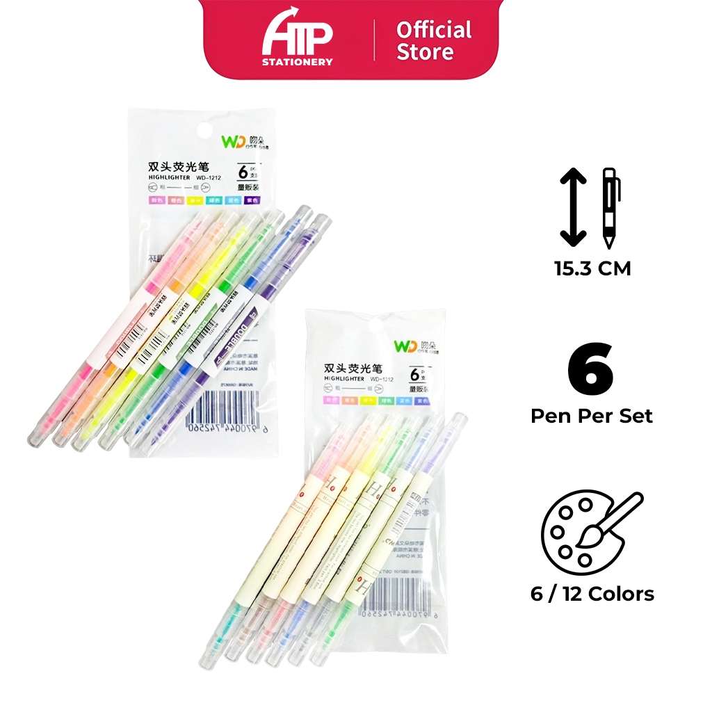 Dual-head Highlighter Rounded Corner Design 6 / 12 Color Highlight Pen ...