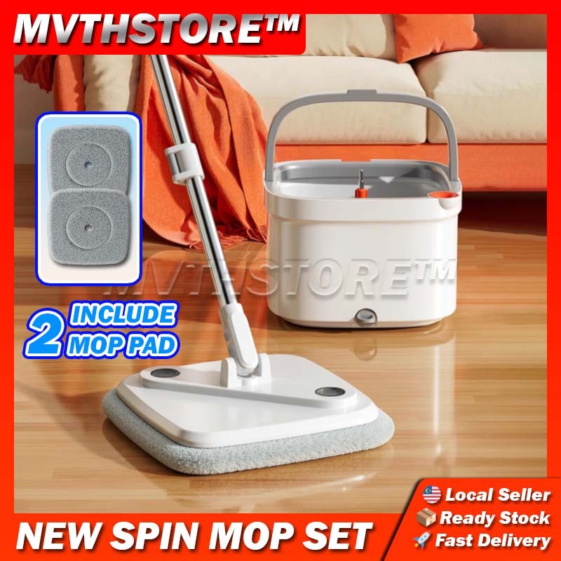 Square Spin Mop Set with Clean & Dry Function and Bucket Clean & Dirty ...