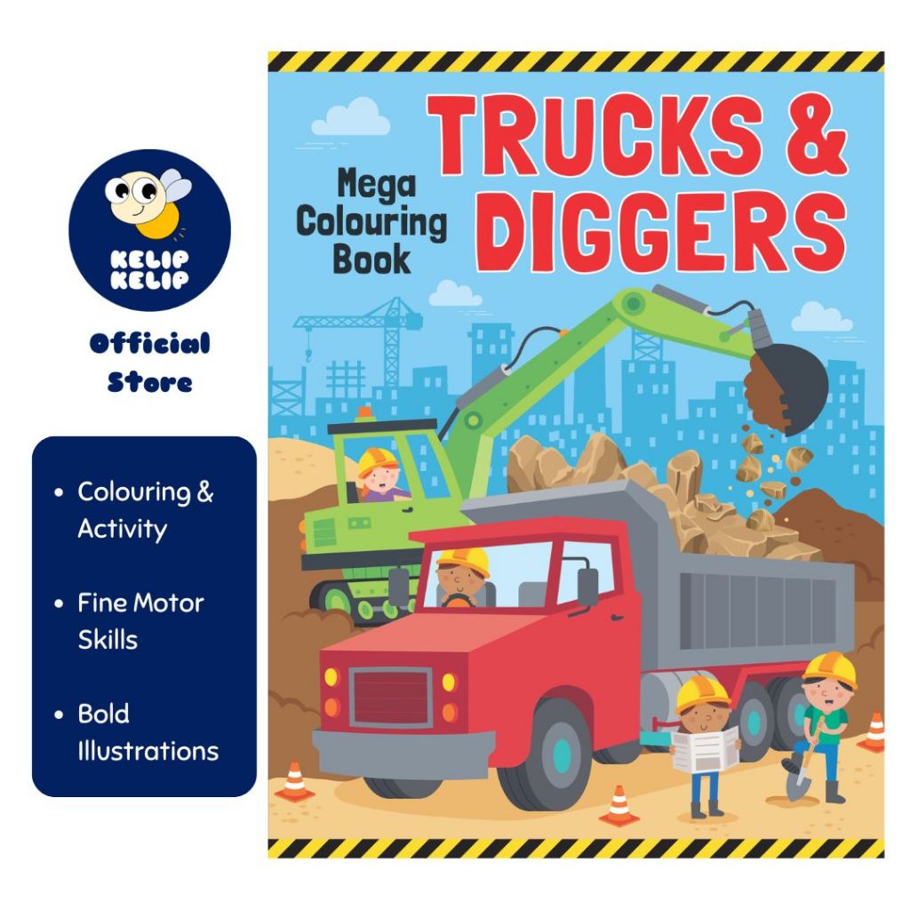 Trucks & Diggers Mega Colouring Book For Kids With 64 Pages | Shopee ...