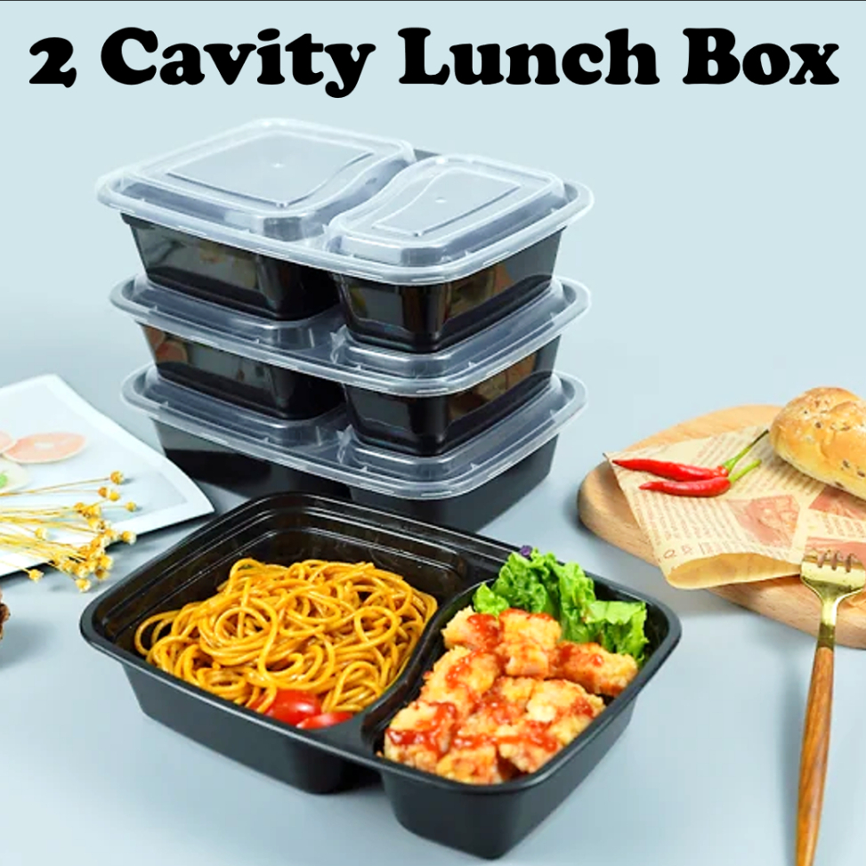 10pcs - 2 Cavity Lunch Box with Lid Food Grade compartment meal box ...