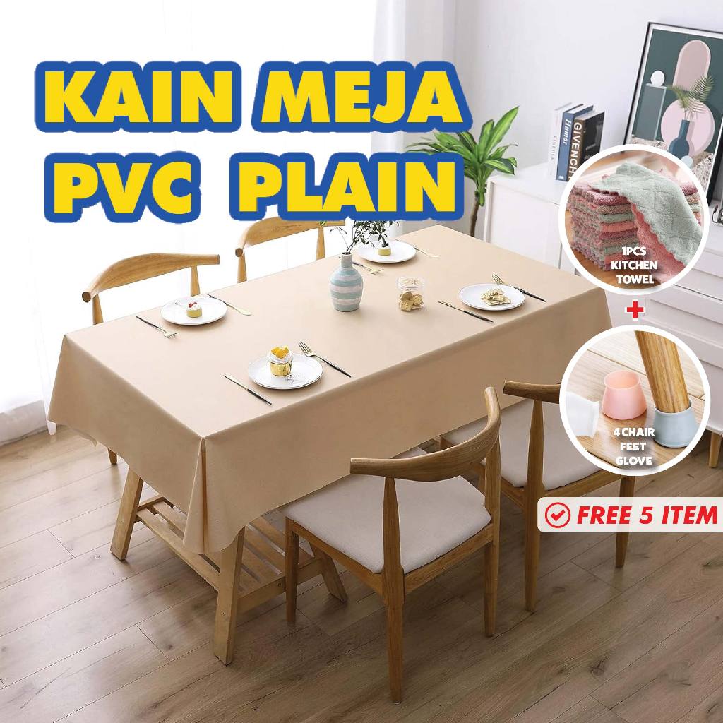 KakiDeco PVC Table Cloth Pure Color⭐Water Proof Table Cover Kain Meja ...