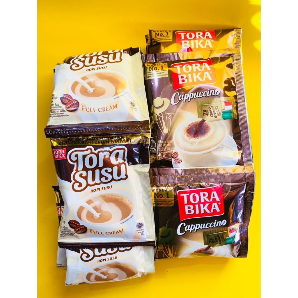KOPPI TORA BIKA SUSU & TORA BIKA CAPPUCINO 3IN1 1SASET @31G 1 RENTENG ...