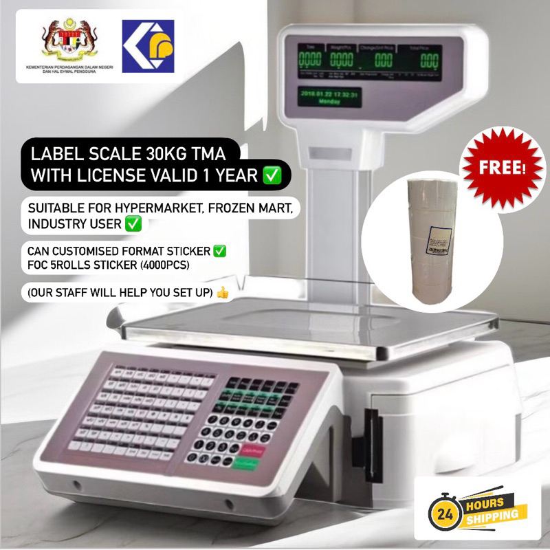 Label Scale/ Timbang Sticker TMA 30KG BARCODE WEIGHING SCALE WITH 1 ...