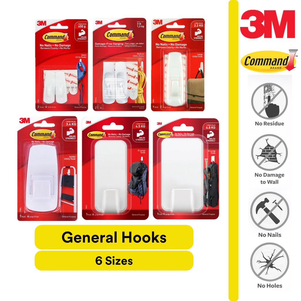 3M Command 17001 17002 17003 17004 17010 17011 Jumbo Large Mega Hook General Purpose Wall Hanger ...