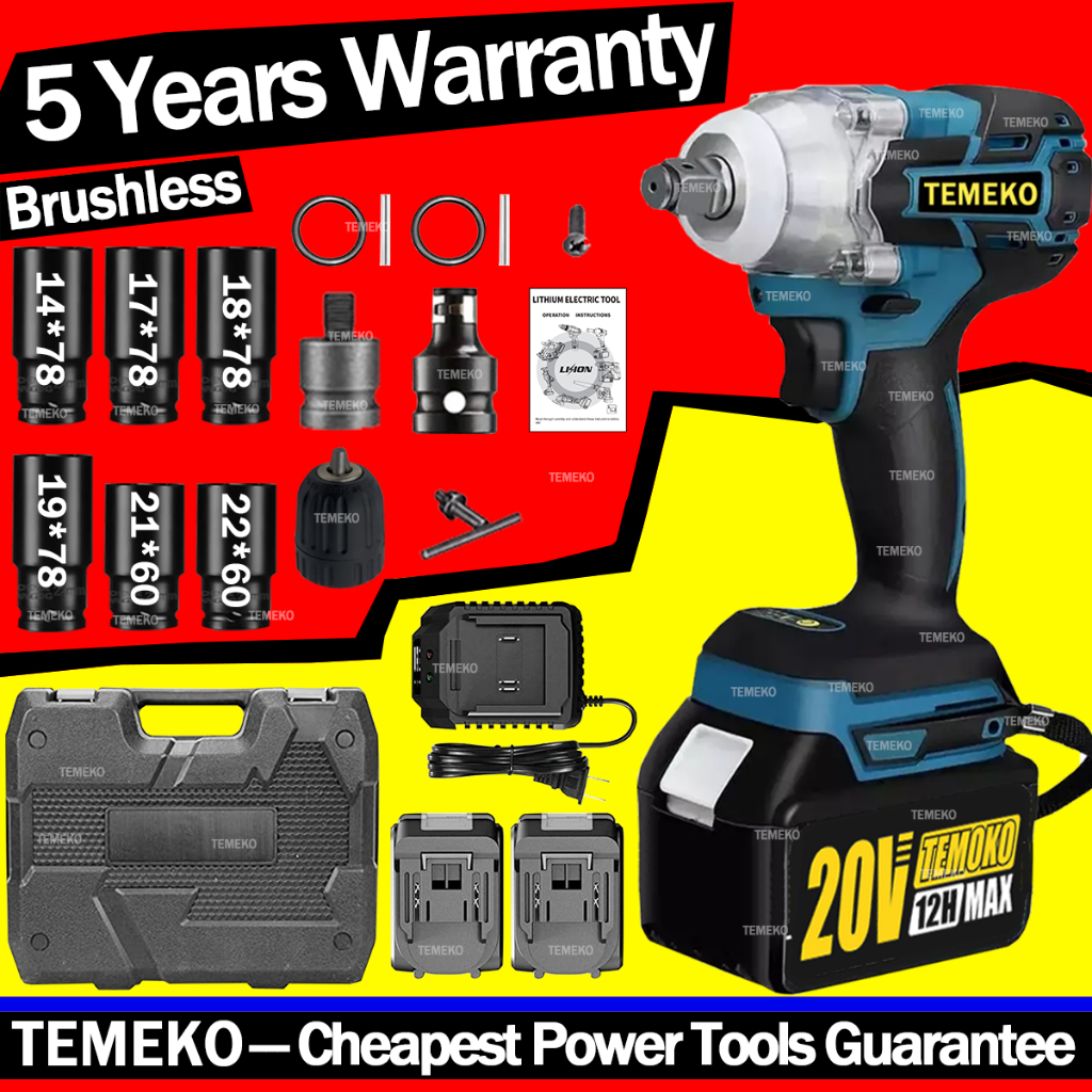 TEMEKO Original Impact Wrench Brushless Cordless Electric Cordless 2 ...