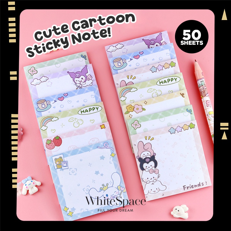 Whitespace 50sheets Cute Sanrio Sticky Notes Cartoon Notepad Kids Memo ...