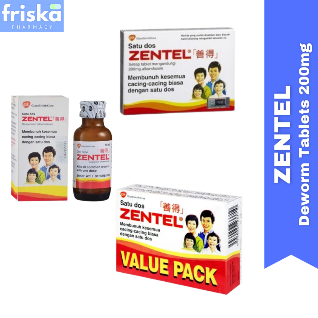 ZENTEL Tablets 200mg 2's/4's BOX / ZENTEL Suspension 10ML (DEWORM/UBAT ...