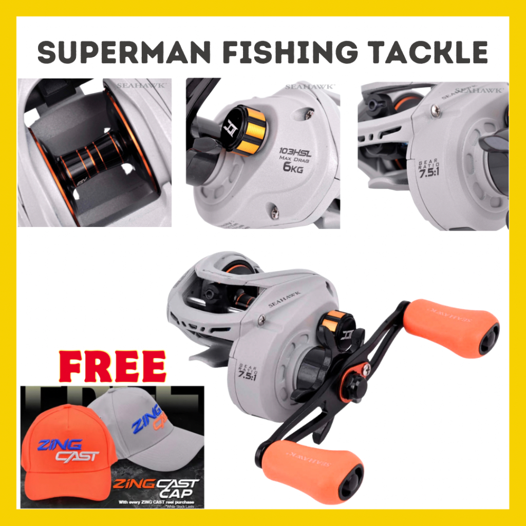 Seahawk Zing Cast BC Reel Ade Drag Clicker + Bunyi Zing High Speed ...