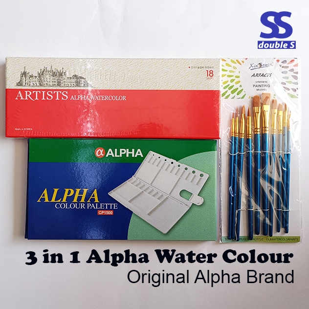 3 in 1 Alpha Artist Water Colours/ Alpha Colour Palette And Brushes ...