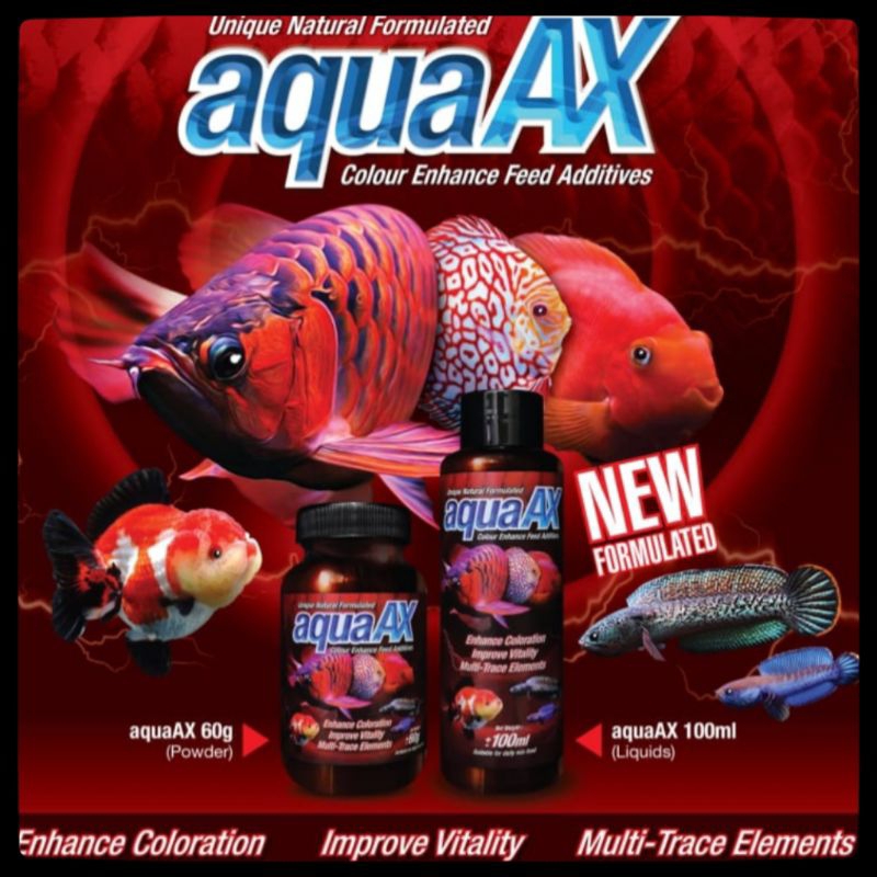 AquaAX Fish Colour Enhancer & Fish Supplements Powder 60g Liquid 100ml ...