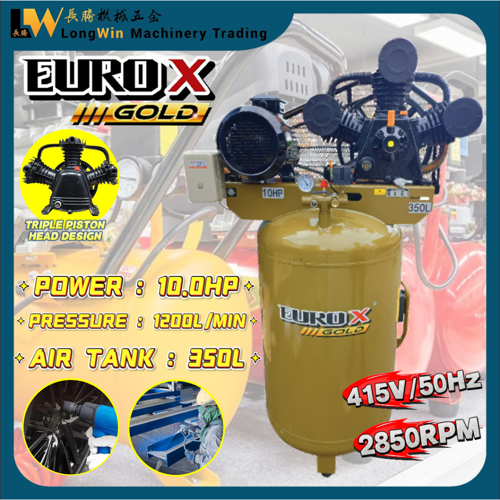 EUROX/// EAW6750G Triple Piston Head Design Stand Air Compressor 10HP ...