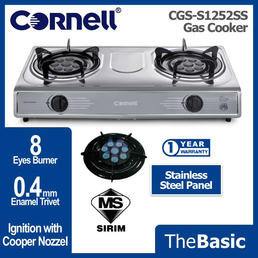 CORNELL 6.4kW / 7.8kW Stainless Steel Panel Gas Stove Double Burner ...