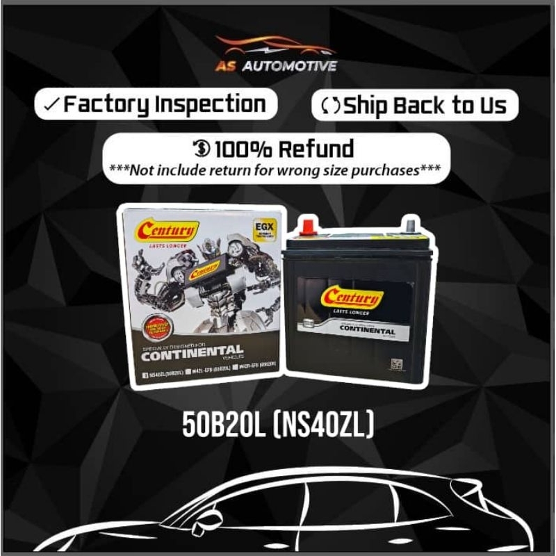 NS40 | 50B20L | NS40ZL (MF) Battery CENTURY CONTINENTAL Car Battery ...