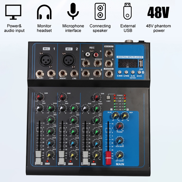 4 channel mixer Bluetooth USB DSP effect audio sound system interface ...