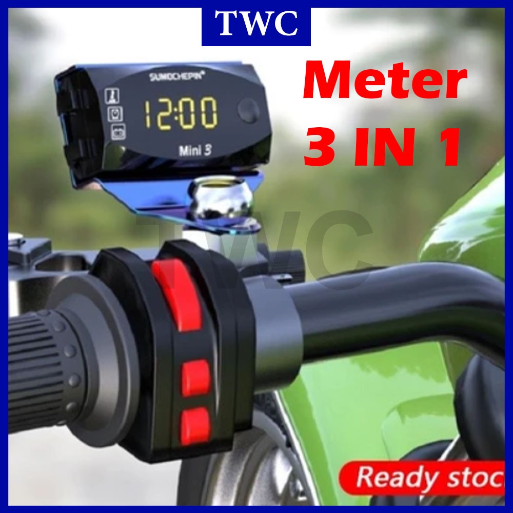 TWC 3 in 1 Digital LED Display Meters Voltmeter Clock Thermometer ...