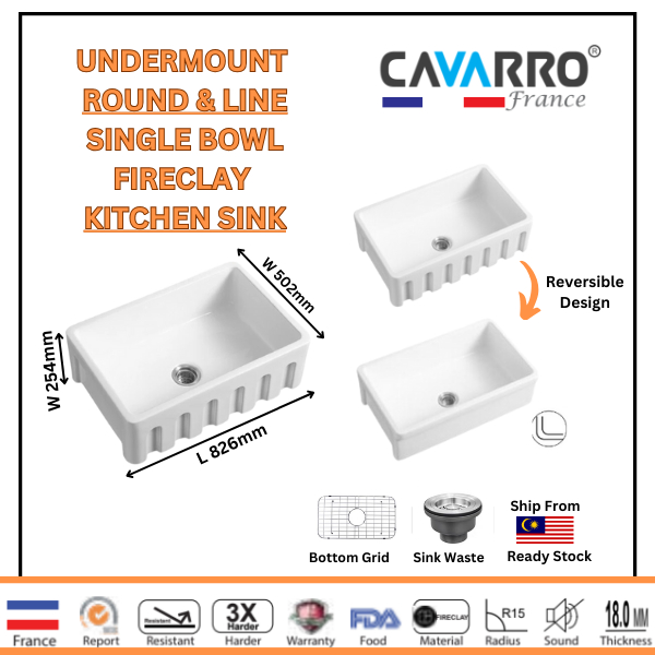 CAVARRO CF331910 826mm Reversible Round and Line Undermount Flush Mount ...