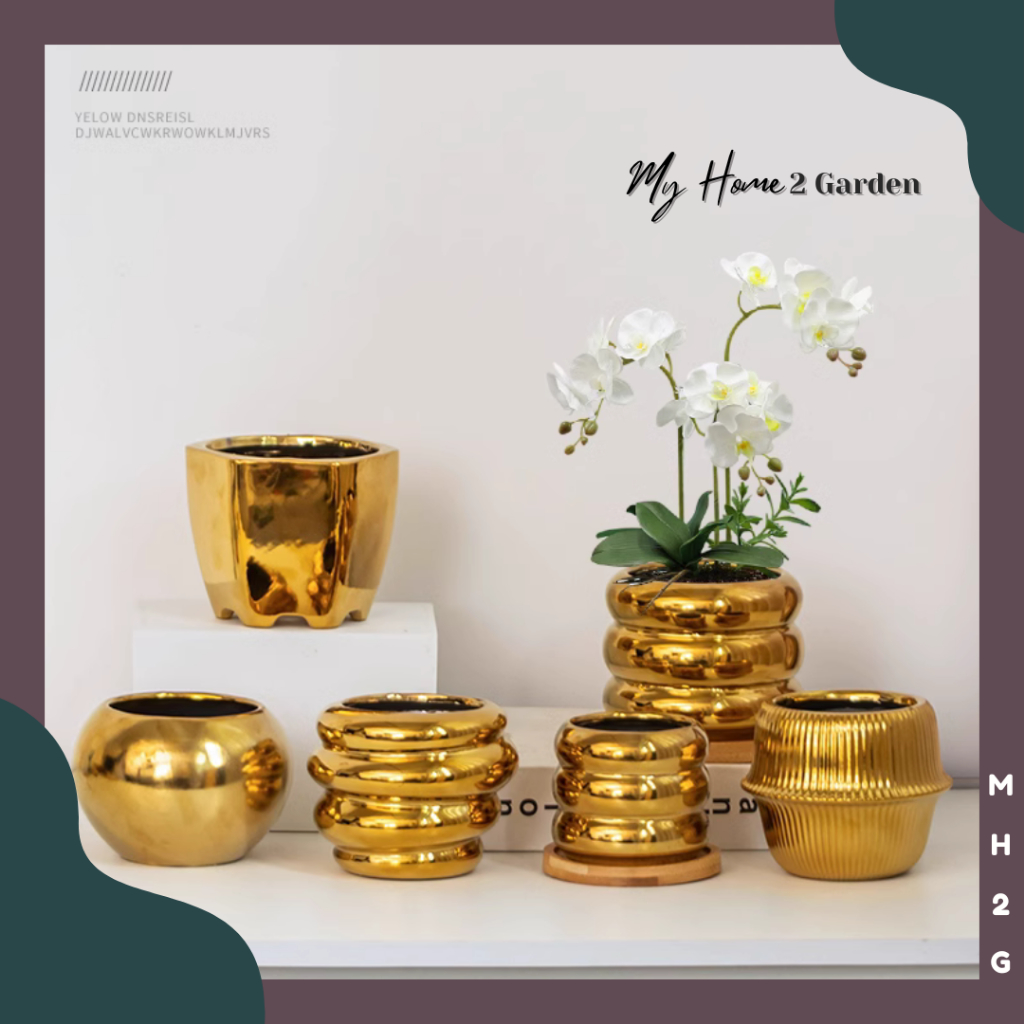 10cm Premium Gold Vase Ceramic Bonsai Pot Wedding Decoration Pasu Bunga ...