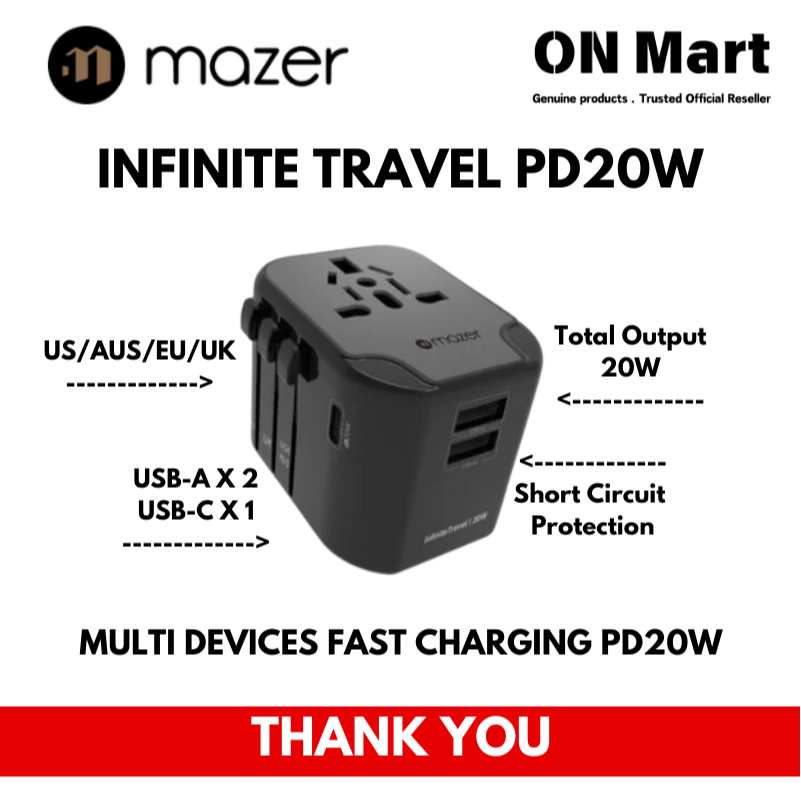MAZER Infinite Travel 20W | Multi Devices Fast Charging PD 20W | 2 Year ...