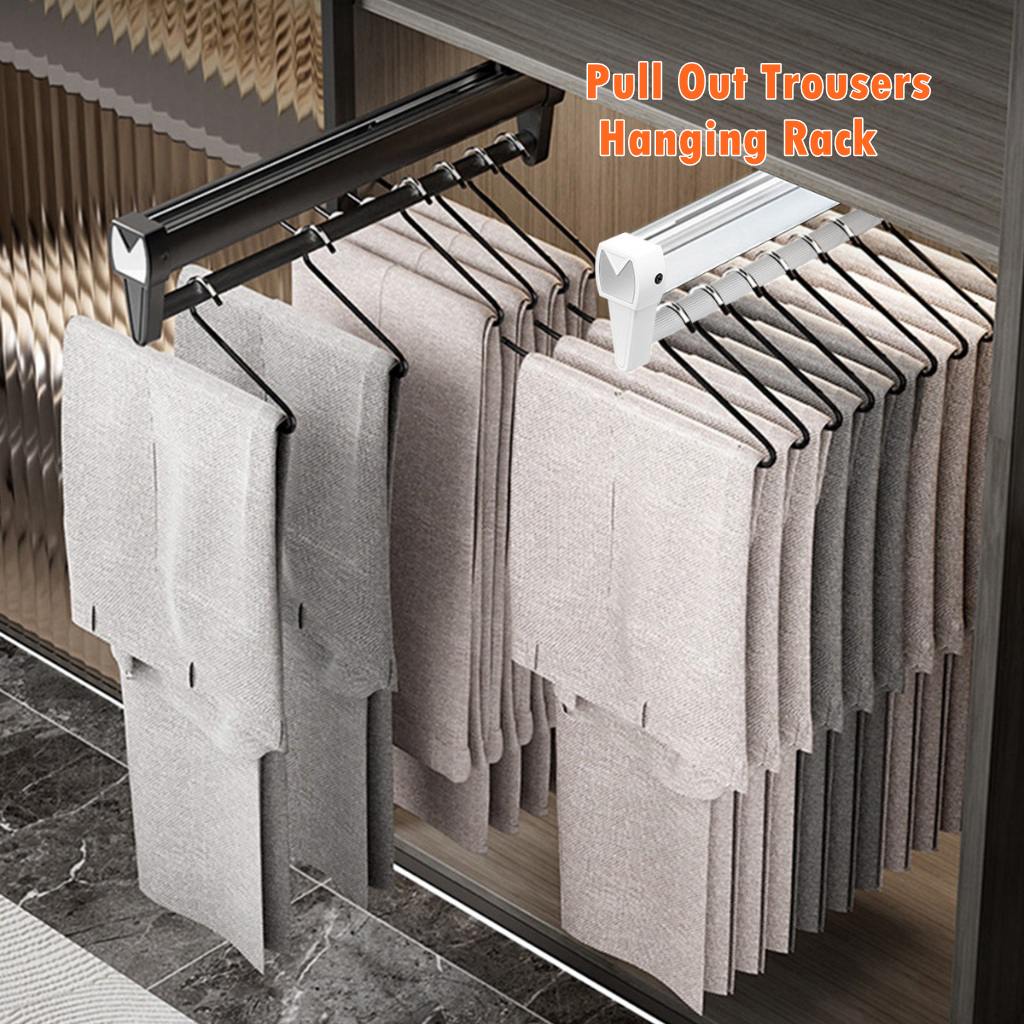 Pull Out Pants Hanger Rack Sliding Wardrobe Organizer Clothes Pants ...