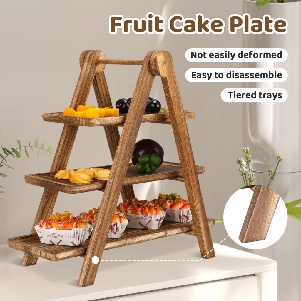 3 Tier Multi-tier Tray Decor Cake Dessert Wooden Storage Rack High tea ...