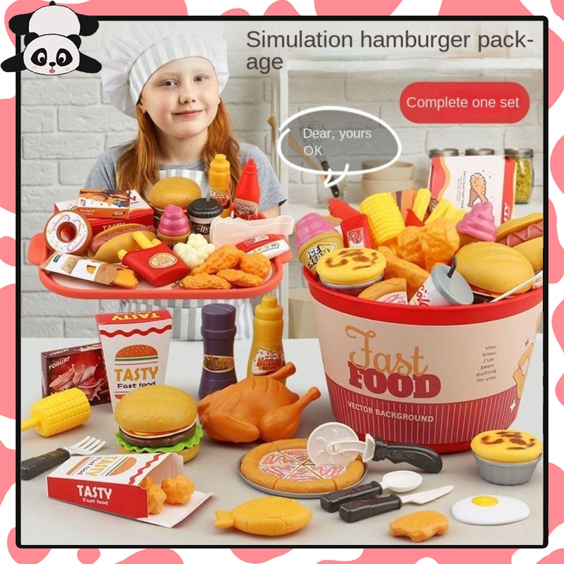 Kitchen Pretend Play Set Toy Replica Fast Food Hamburger Fried Chicken ...