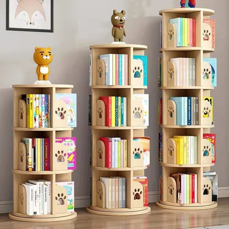 2/3/4/5/6 Layers Solid Wood 360 Rotating Book Shelf Children Bookcase ...