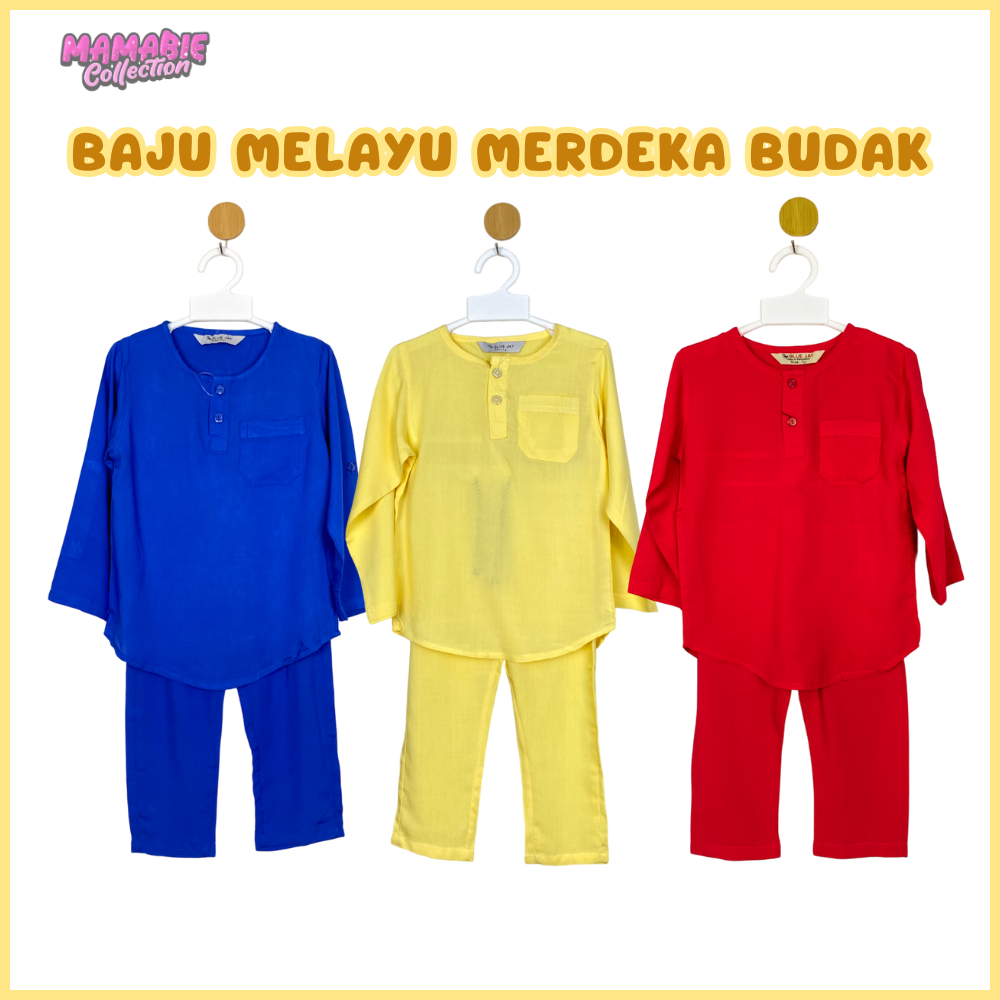 Baju Melayu Merdeka Budak Lelaki Soft Cotton Lengan panjang Merah Biru ...