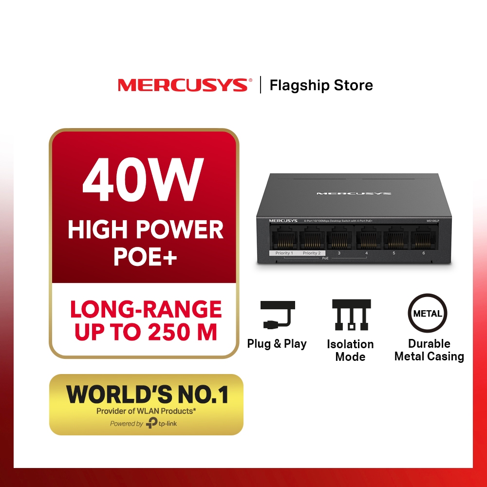 Mercusys 6-Port Gigabit 10/100Mbps Desktop Switch with 4-Port PoE+ ...