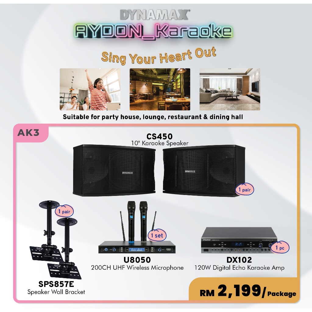 Home Karaoke Set DYNAMAX DX102 120W Professional Digital Home Karaoke Amplifier 10" 100W Dual ...